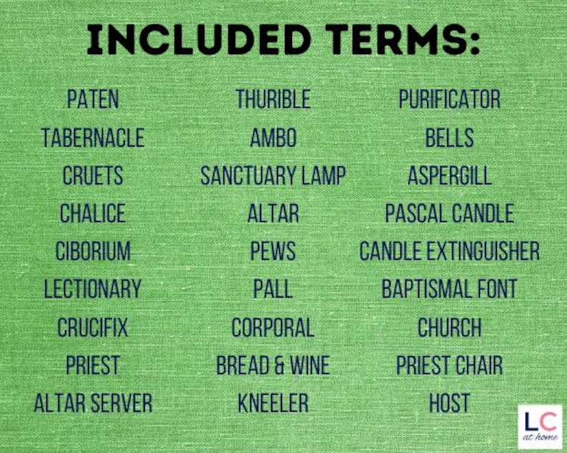Catholic Mass Vocabulary Bingo Game for Kids | First Communion Prep ...