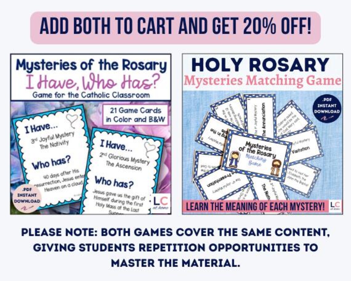 Mysteries of the Holy Rosary Matching Game Activity | Catholic | Rosary ...