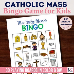 Catholic Mass Vocabulary Bingo Game for Kids | First Communion Prep ...