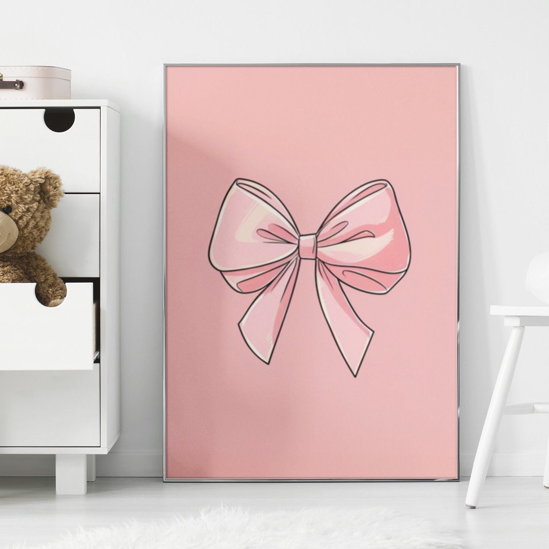 Pink Bow Wall Art, Bow Cute Poster, Girl's Nursery Decor, Kid's Room ...