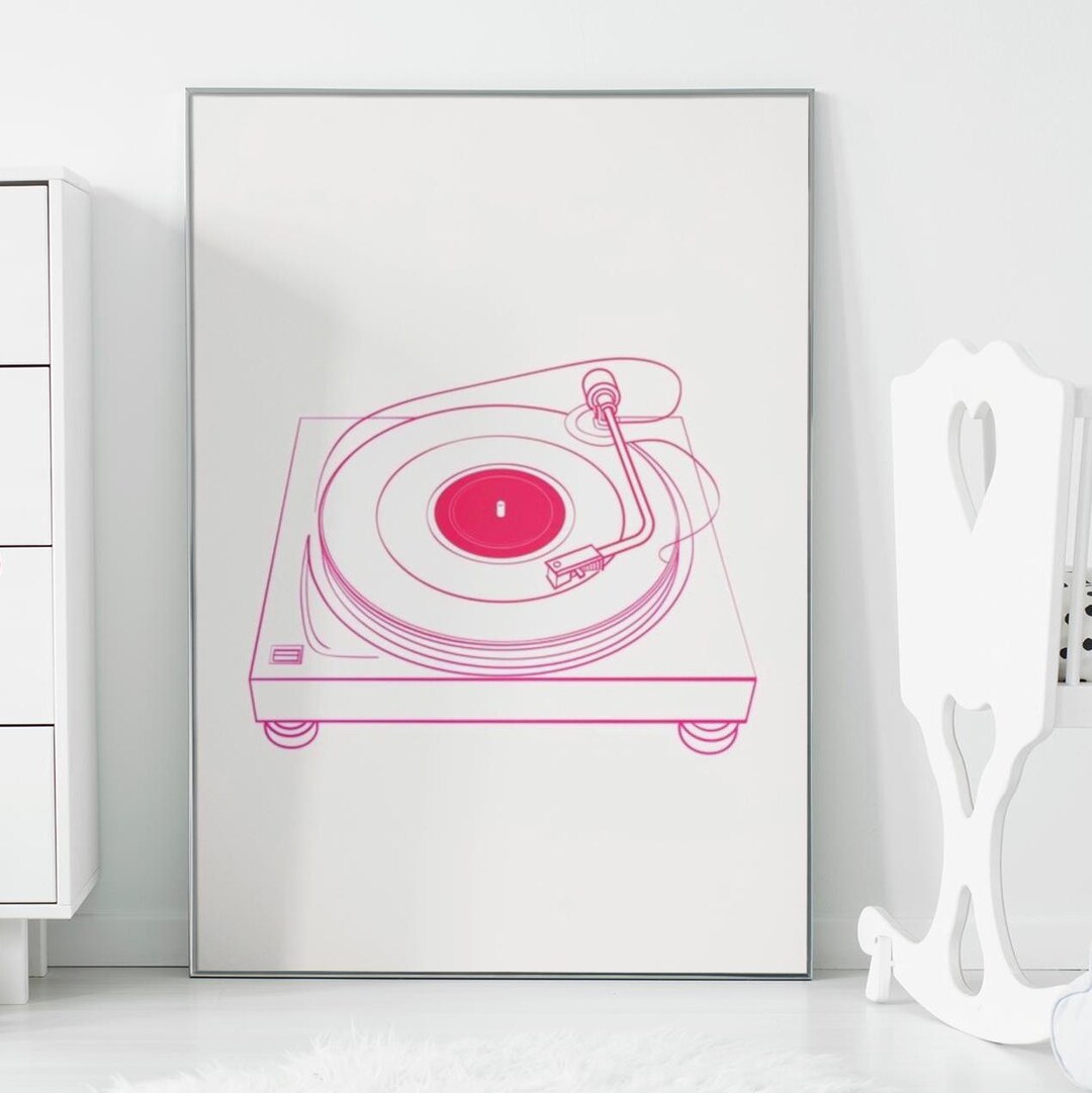 Record Player Wall Art, Cute Single Line Art Poster, Music Decor, Kid's ...