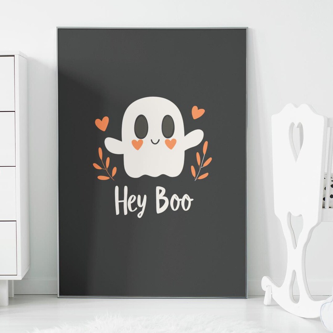Hey Boo Ghost Wall Art, Cute Halloween Poster, Nursery Decor, Ghost Kid ...