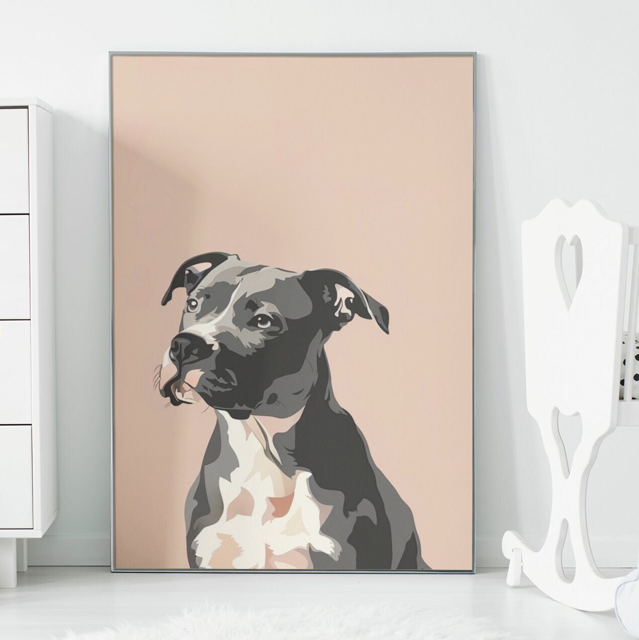 Black and White Pitbull Wall Art, Cute Poster, Nursery Decor, Kid's ...