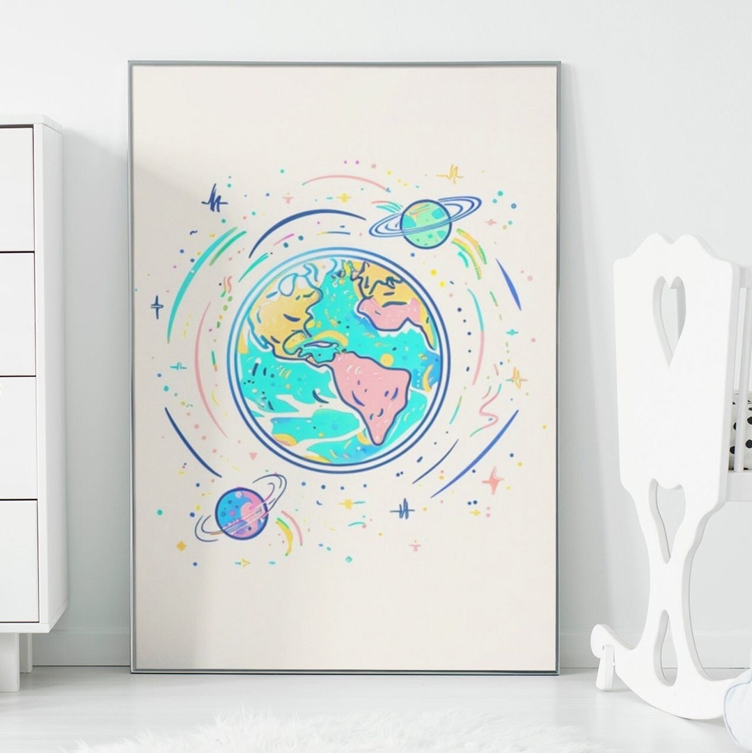 Earth Wall Art, Cute Poster, Nursery Decor, Kid's Room Colorful Poster ...
