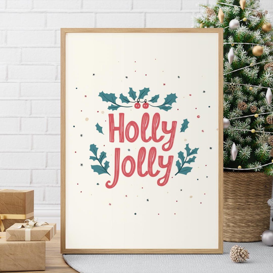 Holly Jolly Christmas Wall Art, Cute Holiday Poster, Christmas Nursery ...