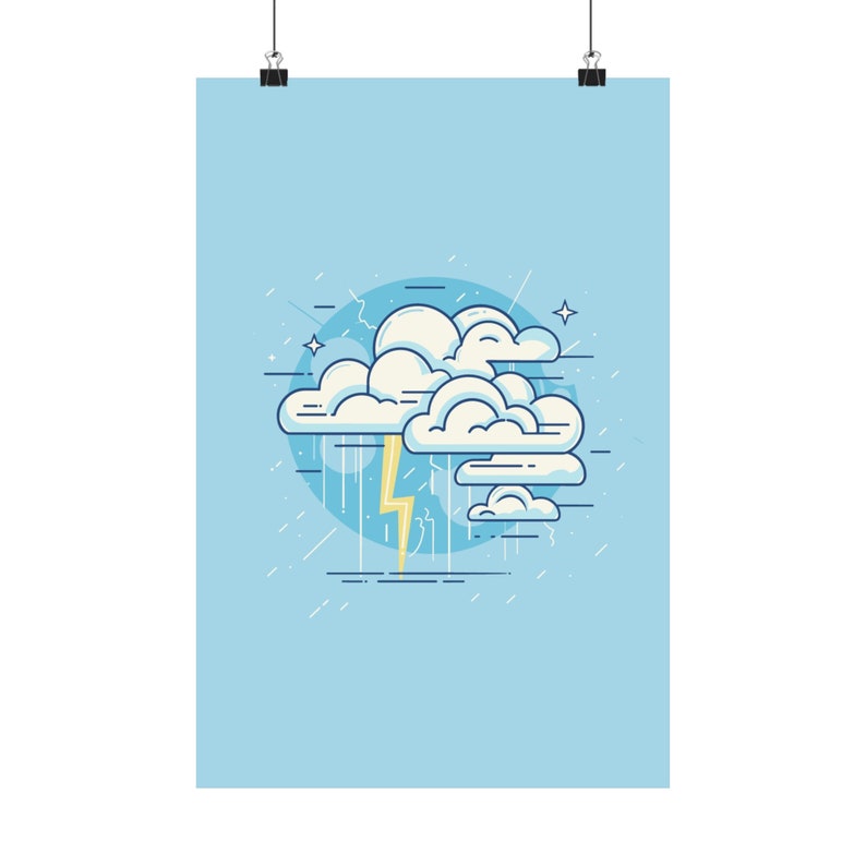 Thunderstorm Wall Art, Cute Poster, Nursery Decor, Clouds Rain Kid's ...