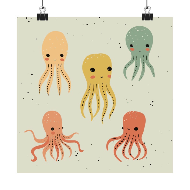 Squid Wall Art, Cute Minimalist Poster, Nursery Ocean Decor, Kid's Room ...