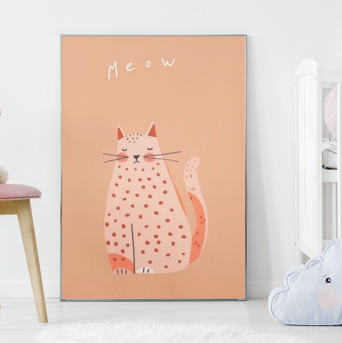 Meow Cat Wall Art, Cute Poster, Nursery Decor, Cat Kid's Room Poster ...