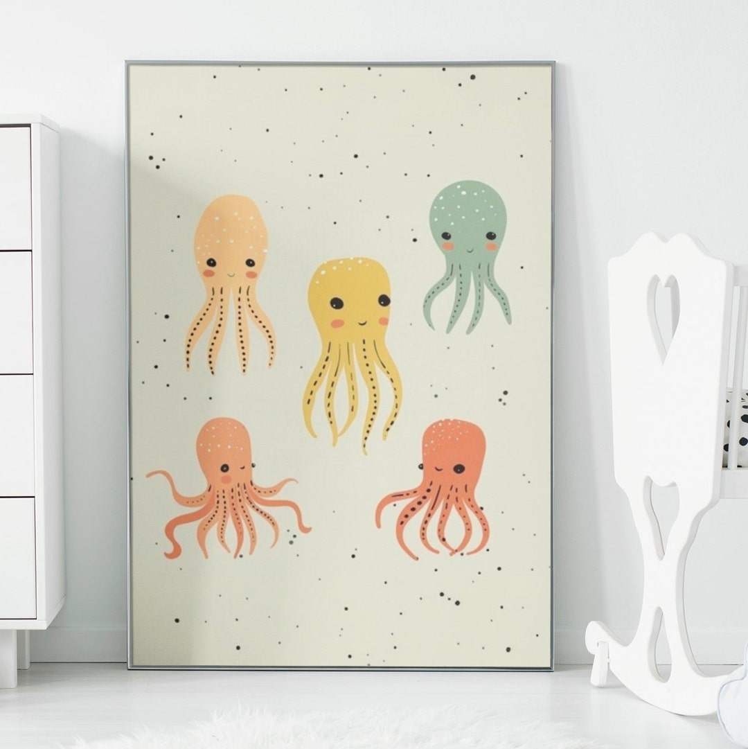 Squid Wall Art, Cute Minimalist Poster, Nursery Ocean Decor, Kid's Room ...