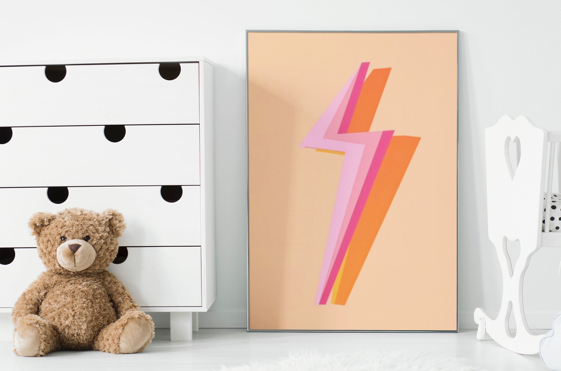 Pink Lightning Wall Art, Cute Poster, Nursery Decor, Lightning Bolt Kid ...