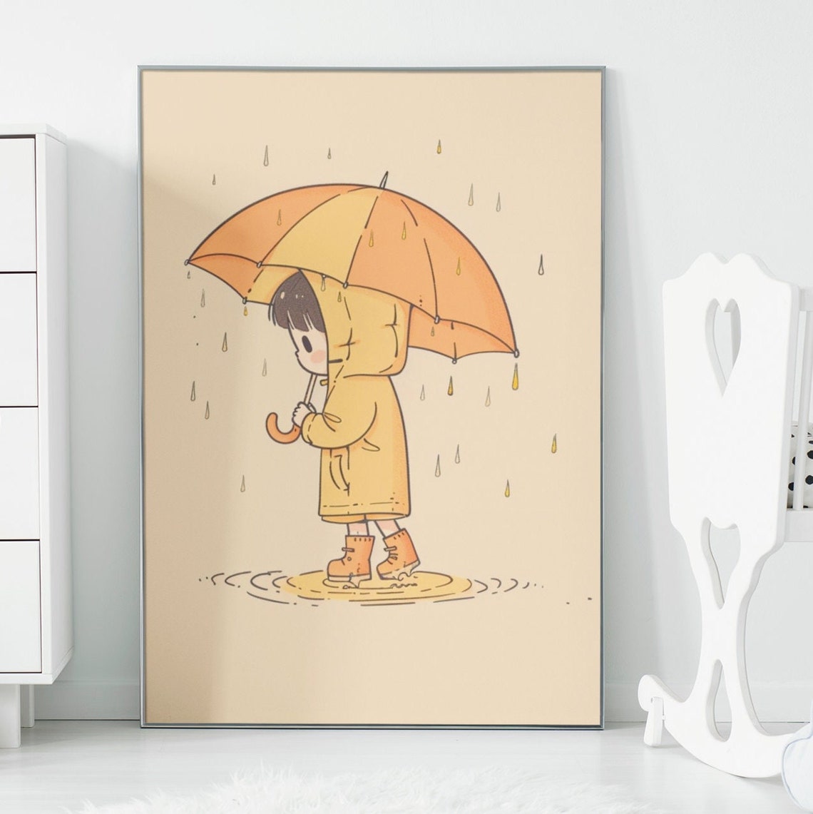 Rainy Day Wall Art, Cute Poster, Rain Umbrella Decor, Nursery Art, Kid ...