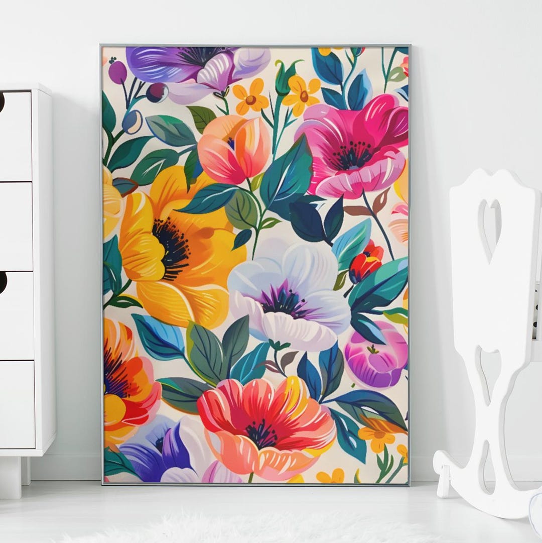 Spring Flowers Wall Art, Cute Poster, Nursery Decor, Kid's Room Poster ...