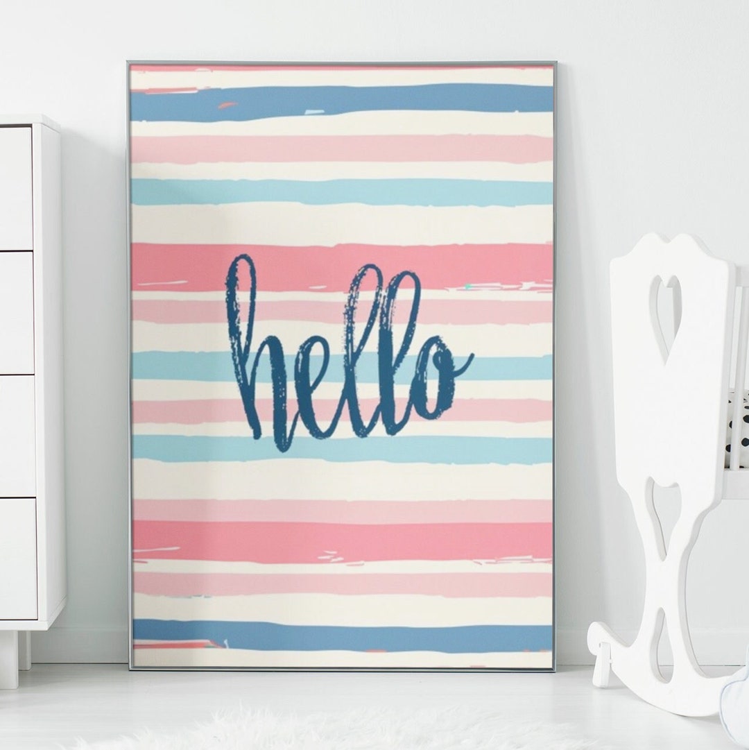 Hello Wall Art, Cute Poster, Colorful Nursery Decor, Stripe Hello Kid's ...