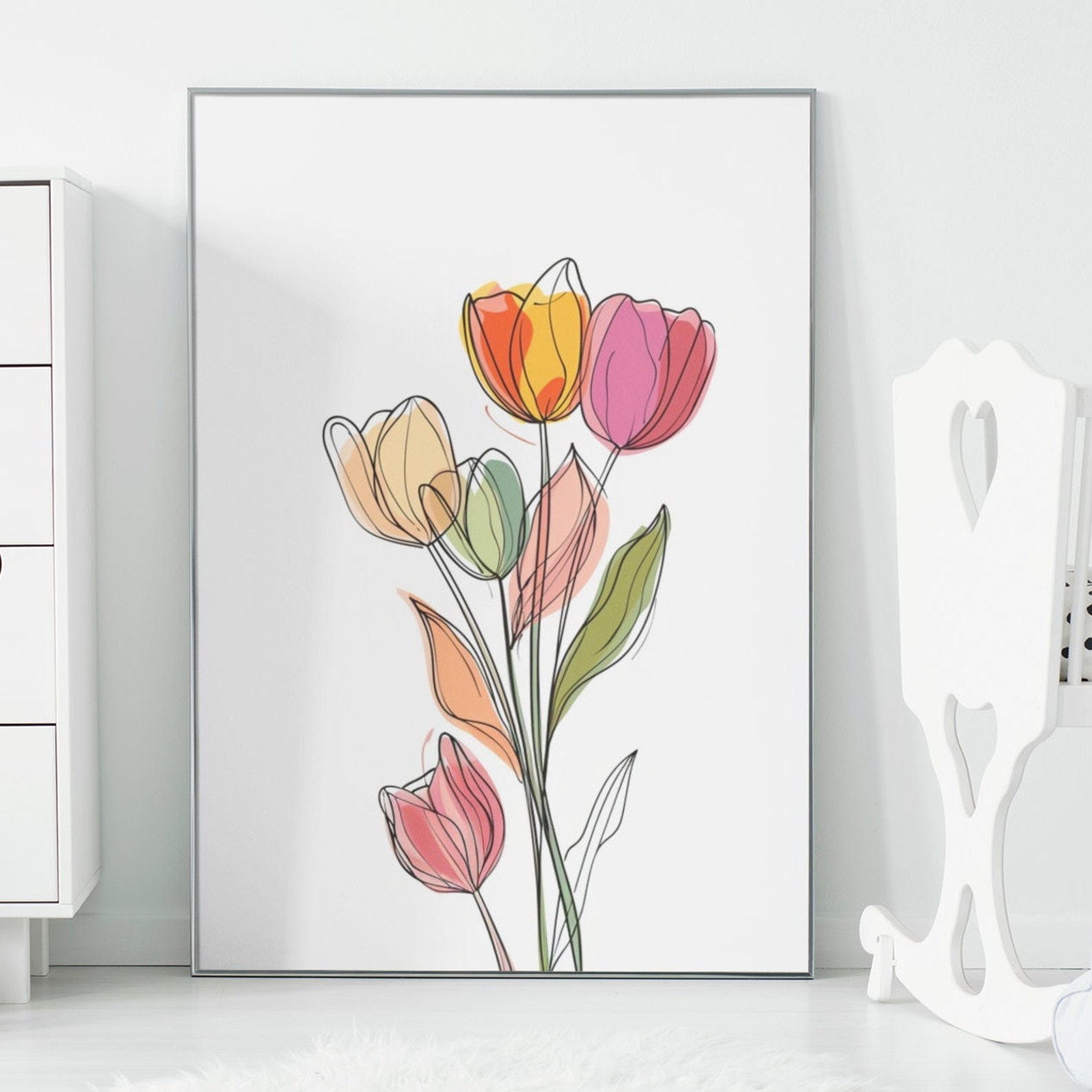 Tulip Wall Art, Cute Poster, Nursery Decor, Kid's Room Poster, Tulip ...