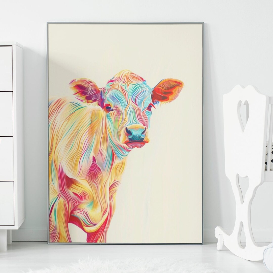 Colorful Cow Wall Art, Cute Poster, Nursery Decor, Kid's Room Poster ...