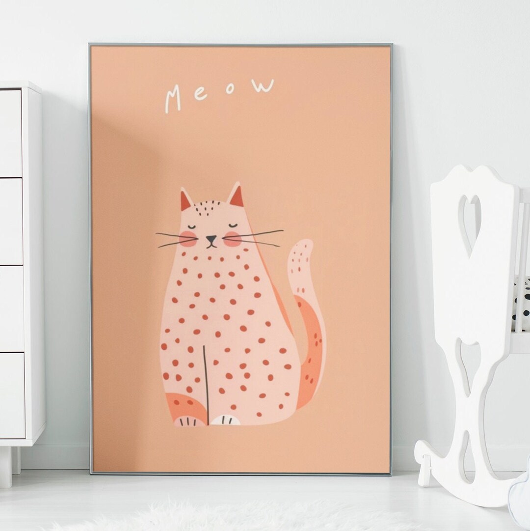 Meow Cat Wall Art, Cute Poster, Nursery Decor, Cat Kid's Room Poster ...