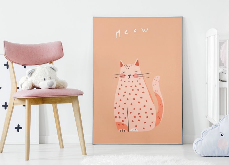 Meow Cat Wall Art, Cute Poster, Nursery Decor, Cat Kid's Room Poster ...