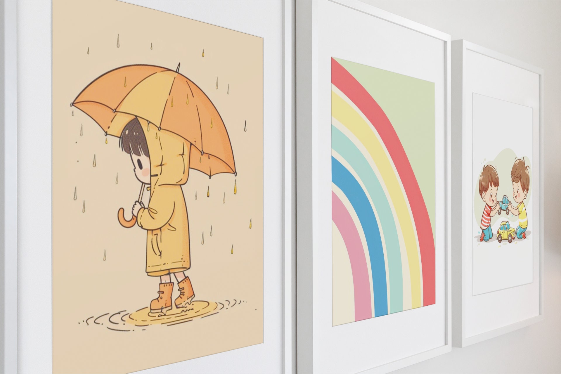 Rainy Day Wall Art, Cute Poster, Rain Umbrella Decor, Nursery Art, Kid ...