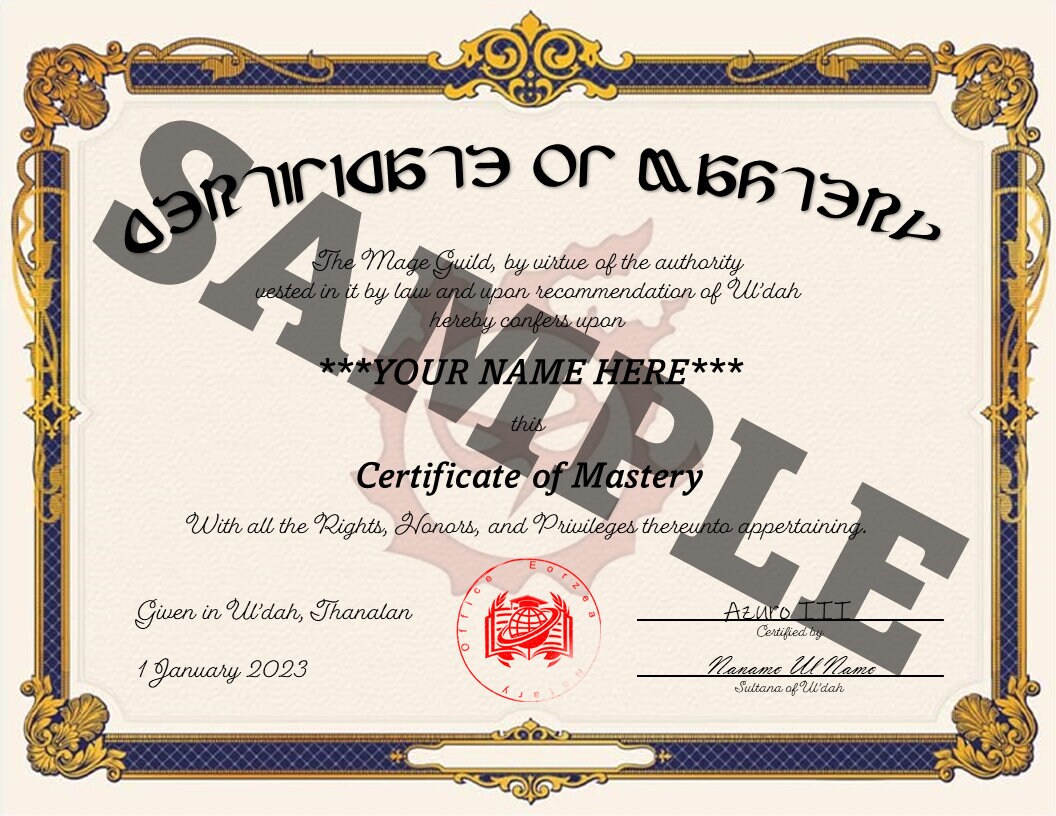FFXIV Job Mastery Certificate W/ Frame (black Mage, Blue Mage, Red Mage ...