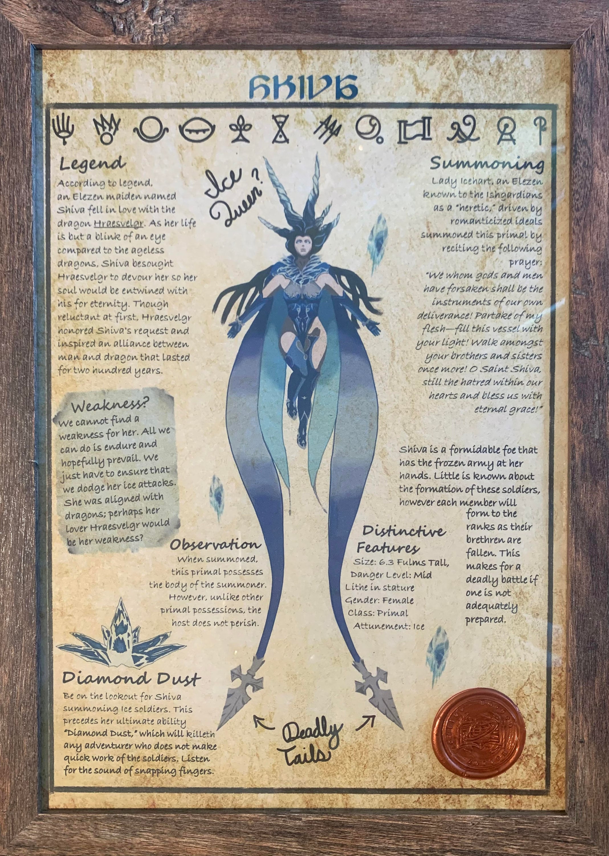 FFXIV Inspired Beastiary Page SHIVA W/ Frame - Etsy