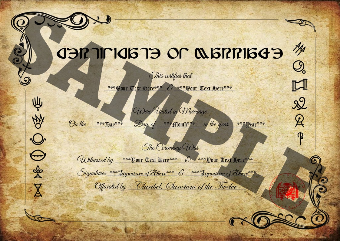 Custom FFXIV Eternal Bonding Marriage Certificate W/ Frame - Etsy