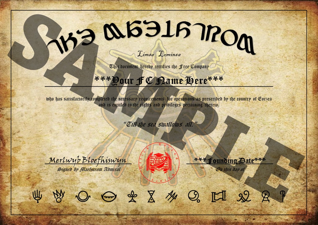 Custom FFXIV Free Company Founding Certificate W/ Frame - Etsy