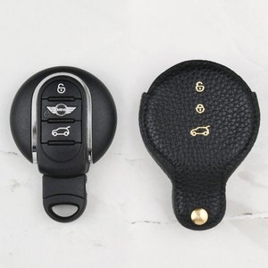 Mini Cooper Car Key Leather Cover and Keychain in Black Pebble Grain ...