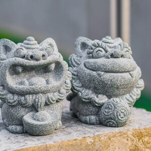 Pair of Miniature Foo Dog Stone Statues Inspired by Guardian Lion ...