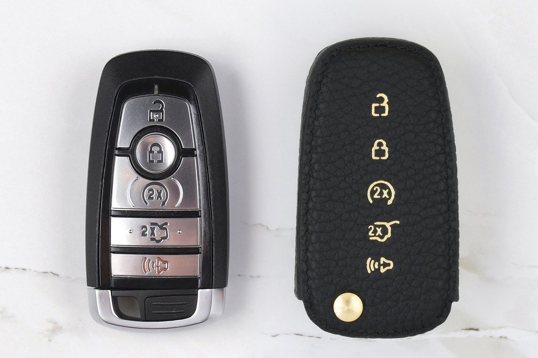 Black Pebble Grain Leather Key Fob Case With Keychain for Ford Cars and ...