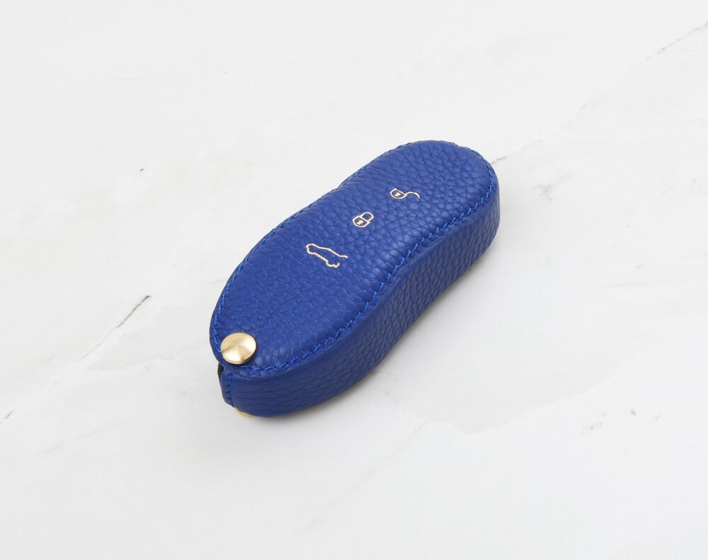 Porsche Car Key Leather Cover and Keychain in Blue Pebble Grain Leather ...