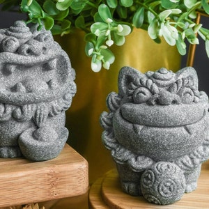 Pair of Miniature Foo Dog Stone Statues Inspired by Guardian Lion ...