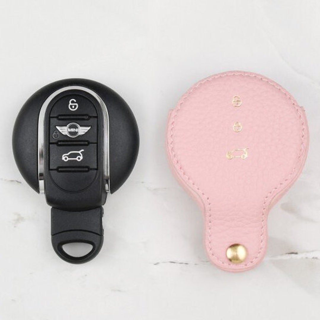 Pink Pebble Grain Genuine Leather Mini Cooper Car Key Cover and ...