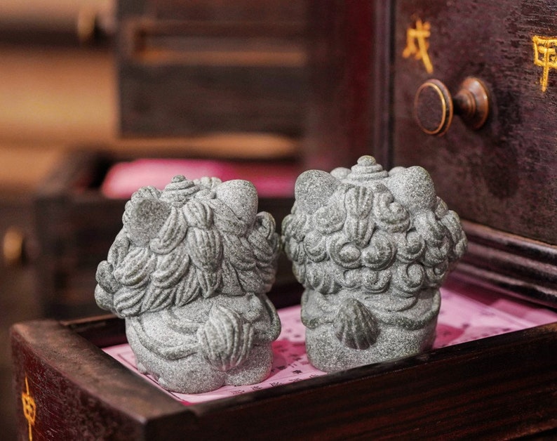 Pair of Miniature Foo Dog Stone Statues Inspired by Guardian Lion ...