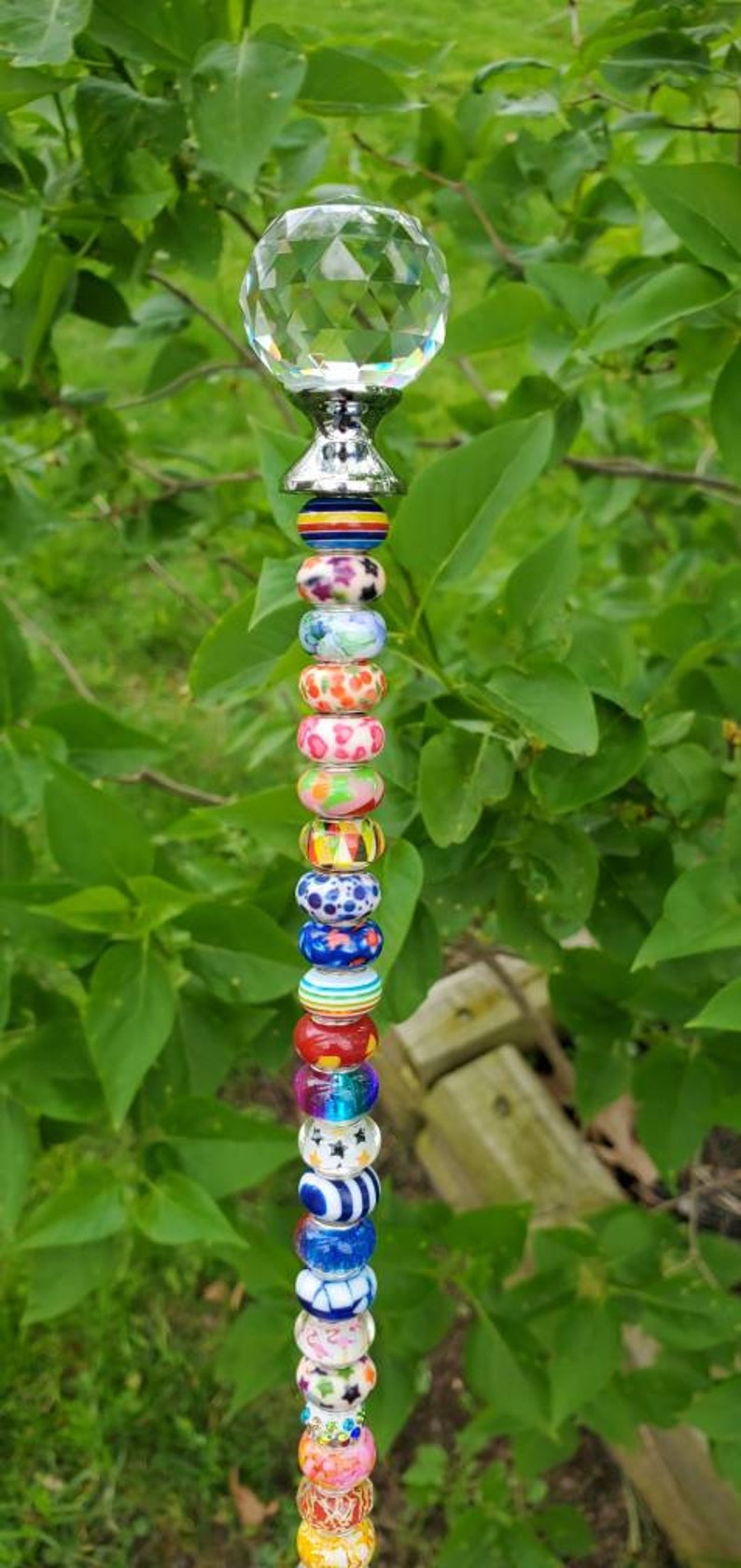 Beaded Garden Stake With Glass Topper - Etsy