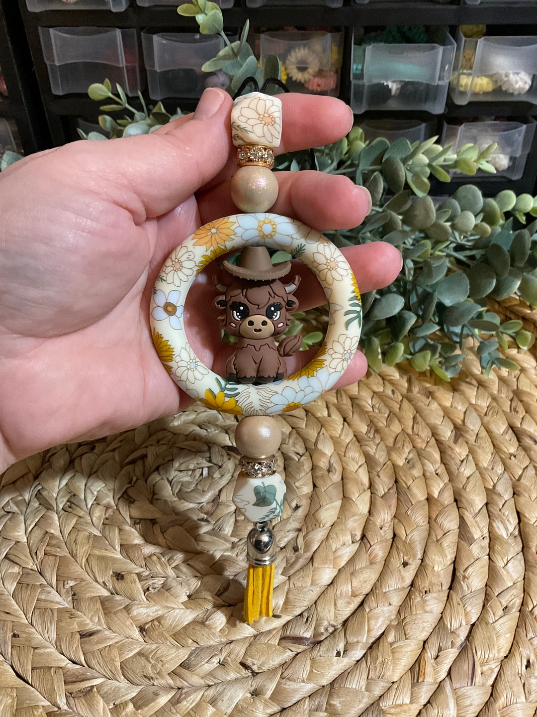 Boho Cow Car Charm - Etsy