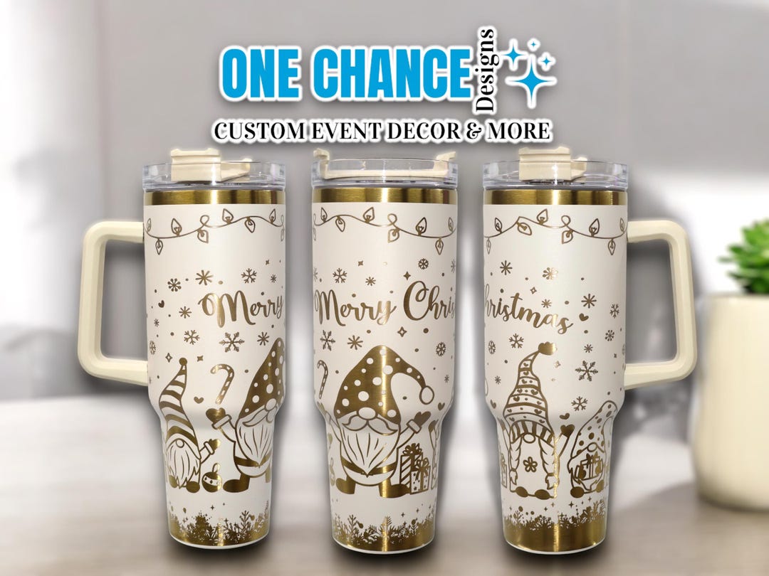 Christmas Gnome 40oz White Tumbler Gold Engraved Design Stanley-style ...