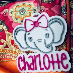Personalized Girl Elephant Name Bag Tag, Bogg Bag Charm, Backpack Tag ...