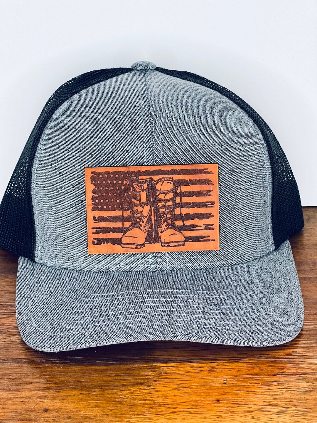 Flag Military Combat Boots Hat. Engraved Leather Hat Patch, Flag ...