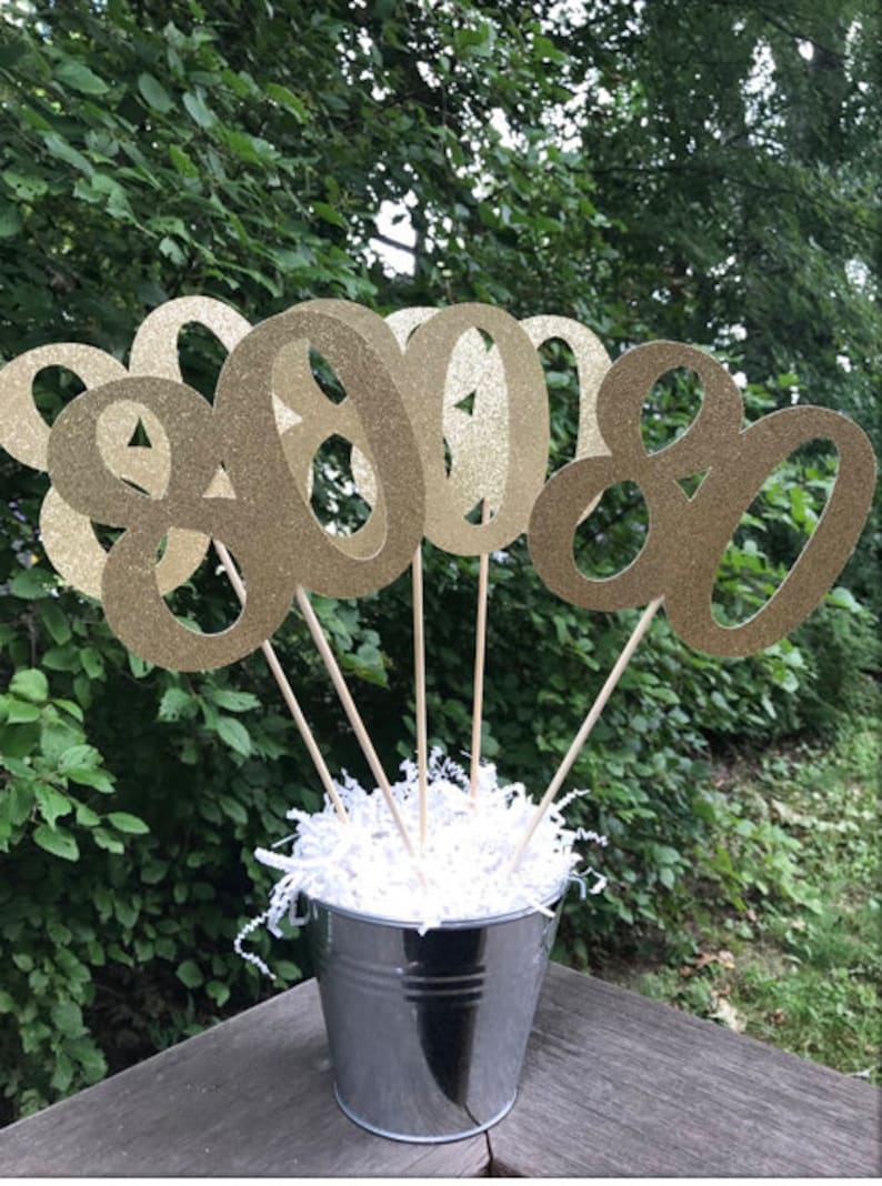80th Birthday Anniversary Party Glitter Table Age Centerpiece ...