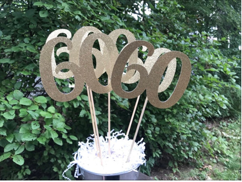 60th Birthday Anniversary Party Glitter Table Age Centerpiece ...
