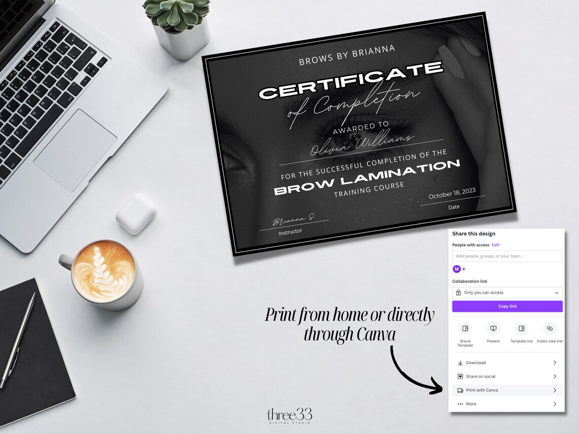 Editable Certificate of Completion Template, Brow Lamination Course ...