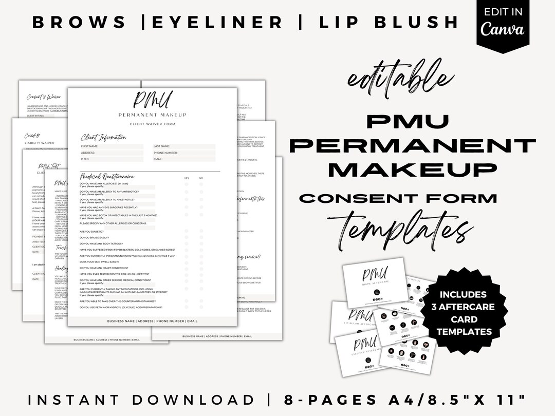 Permanent Makeup Forms, PMU Consent Forms, Beauty Salon Forms, Client ...