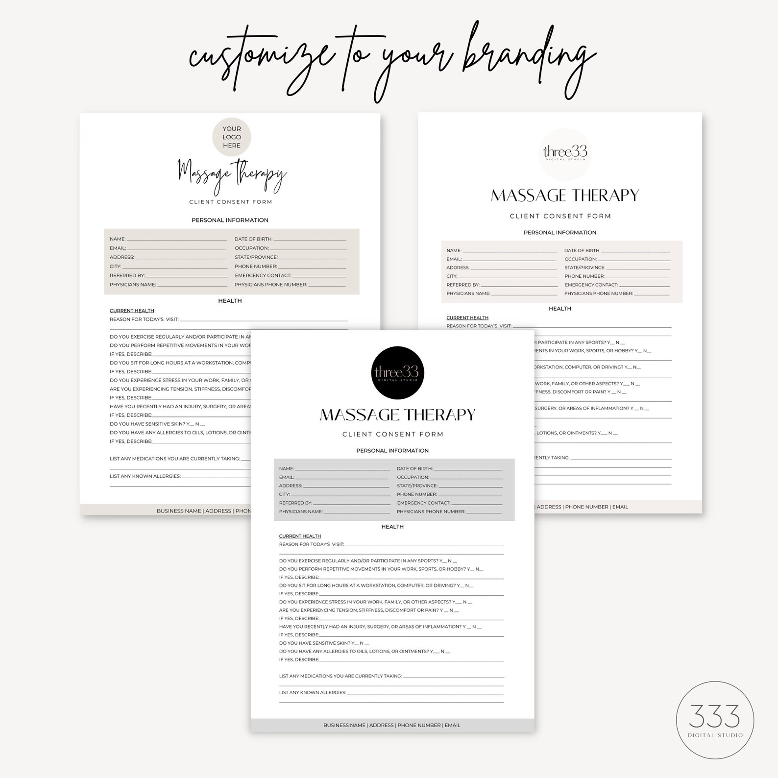 Massage Intake Form, Client Consent Form, Edit in Canva, Spa Forms ...