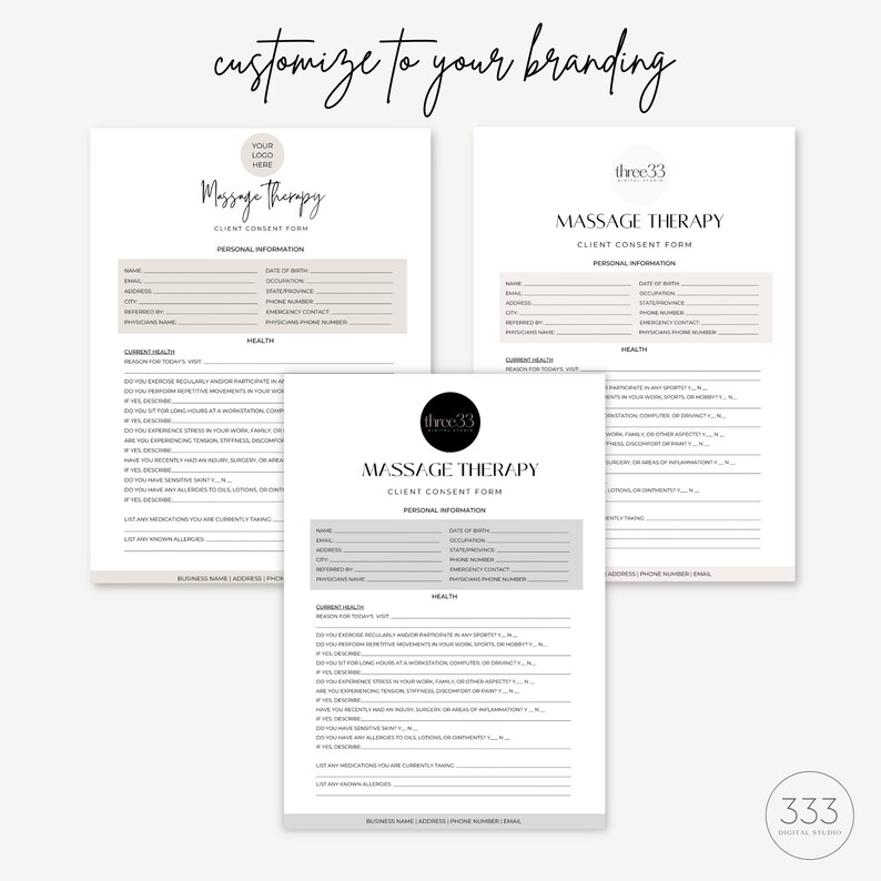 Massage Intake Form, Client Consent Form, Edit in Canva, Spa Forms ...
