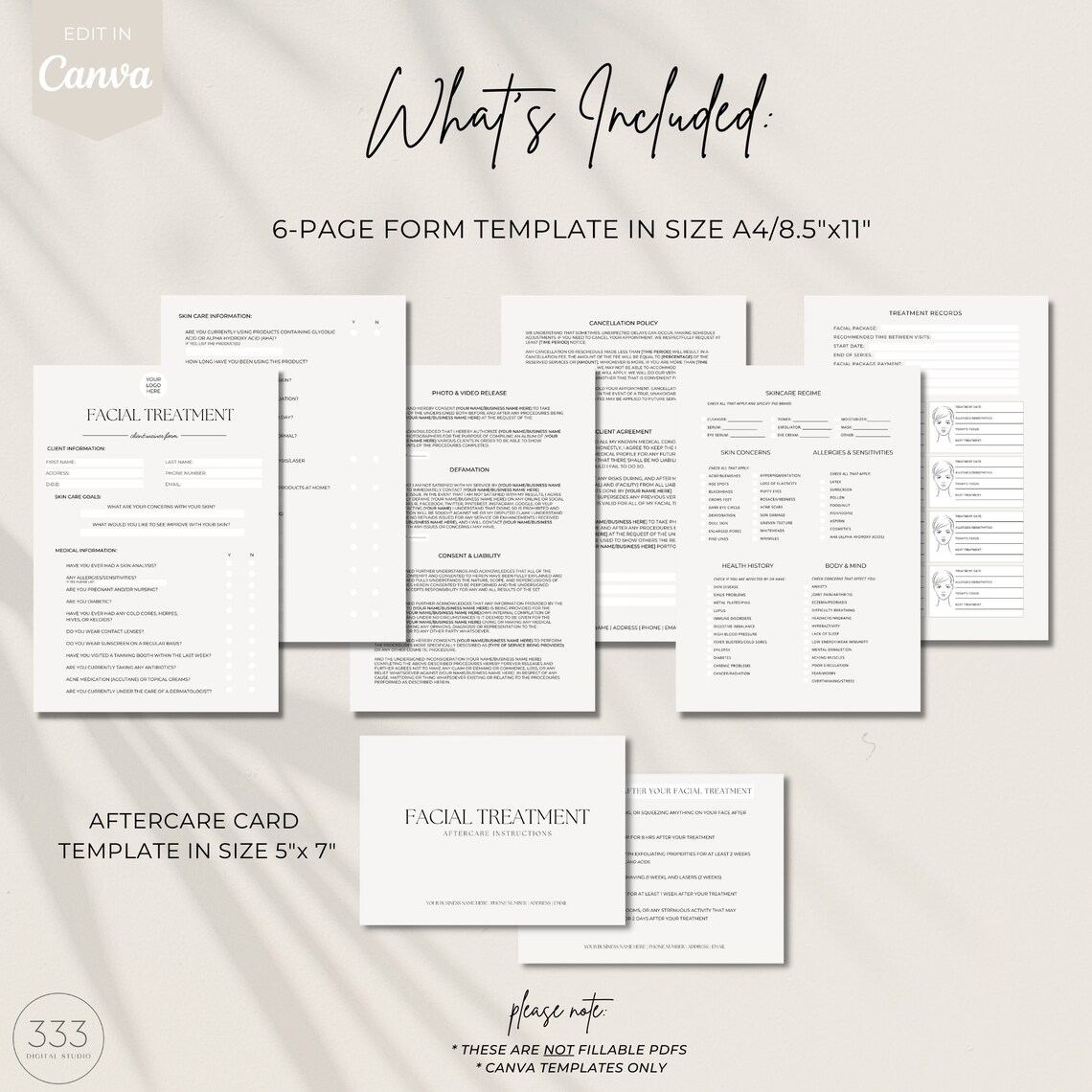 Editable Facial Consent Form Template, Esthetician Intake (canva) - Etsy