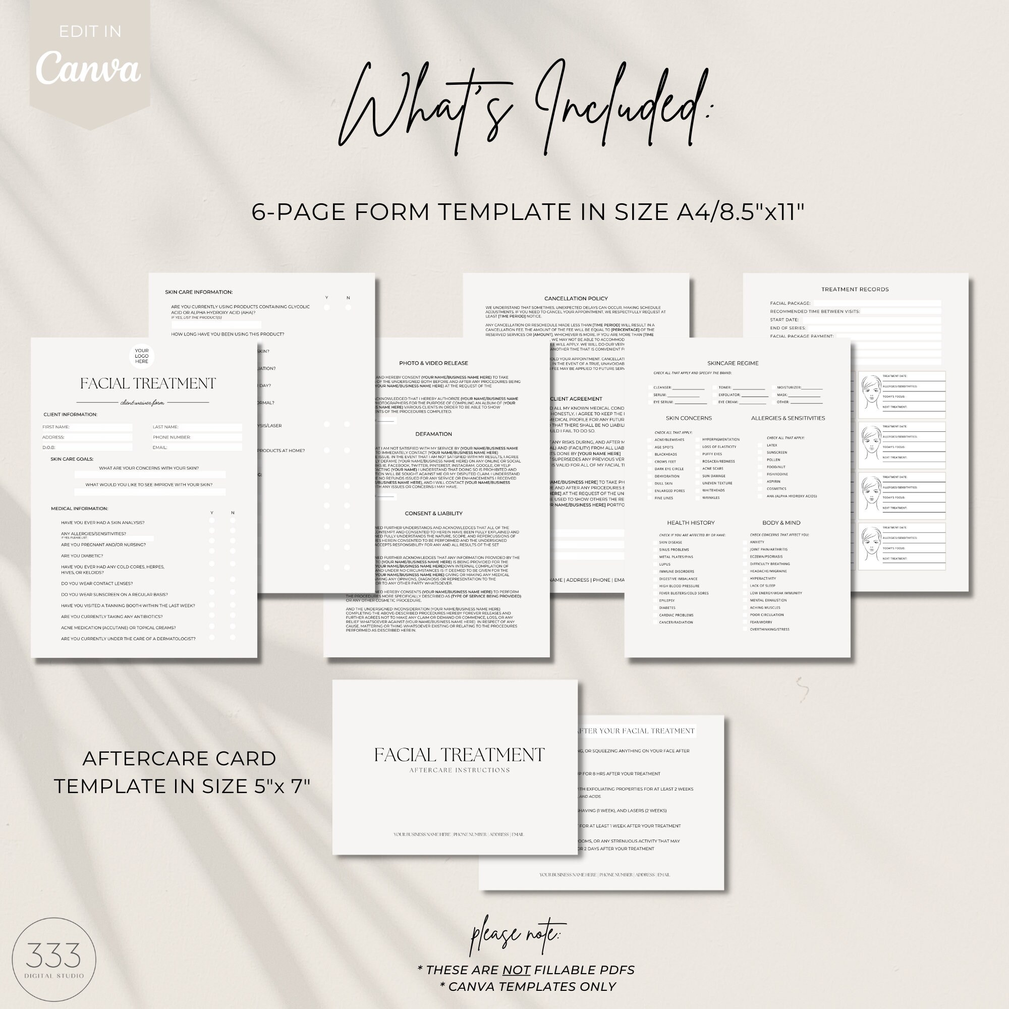 Editable Facial Consent Form, Canva Template, Esthetician Form, Skin ...