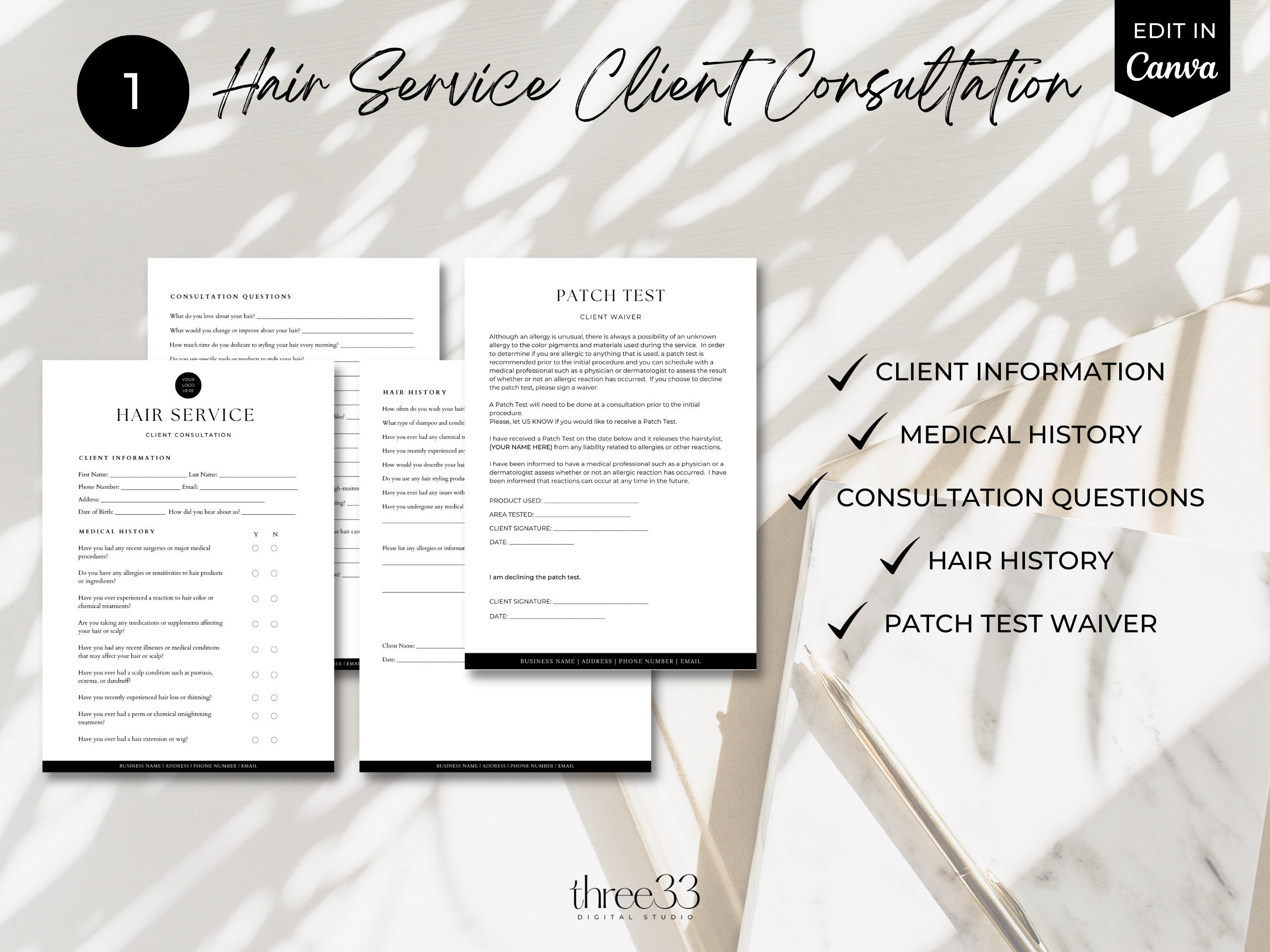 Hairstylist Client Forms, Hair Salon Templates, Contract Templates ...