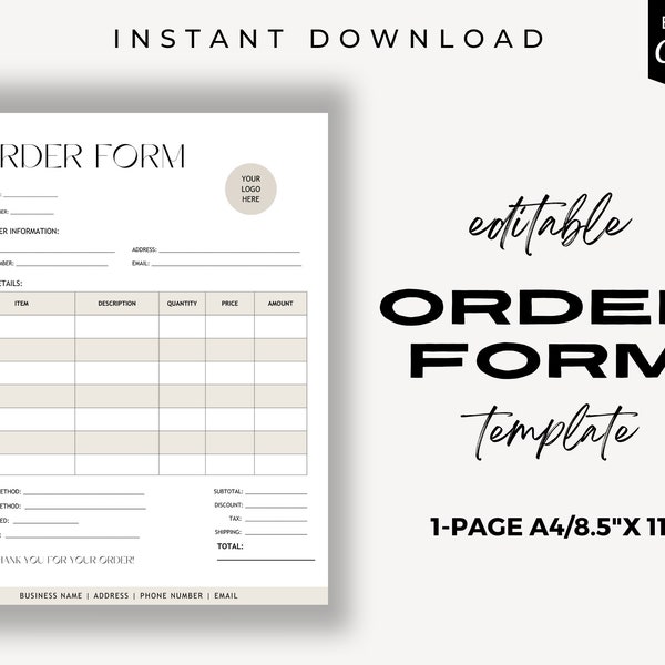 Tshirt Order Form Template Editable, Custom Order Form, Printable Order ...