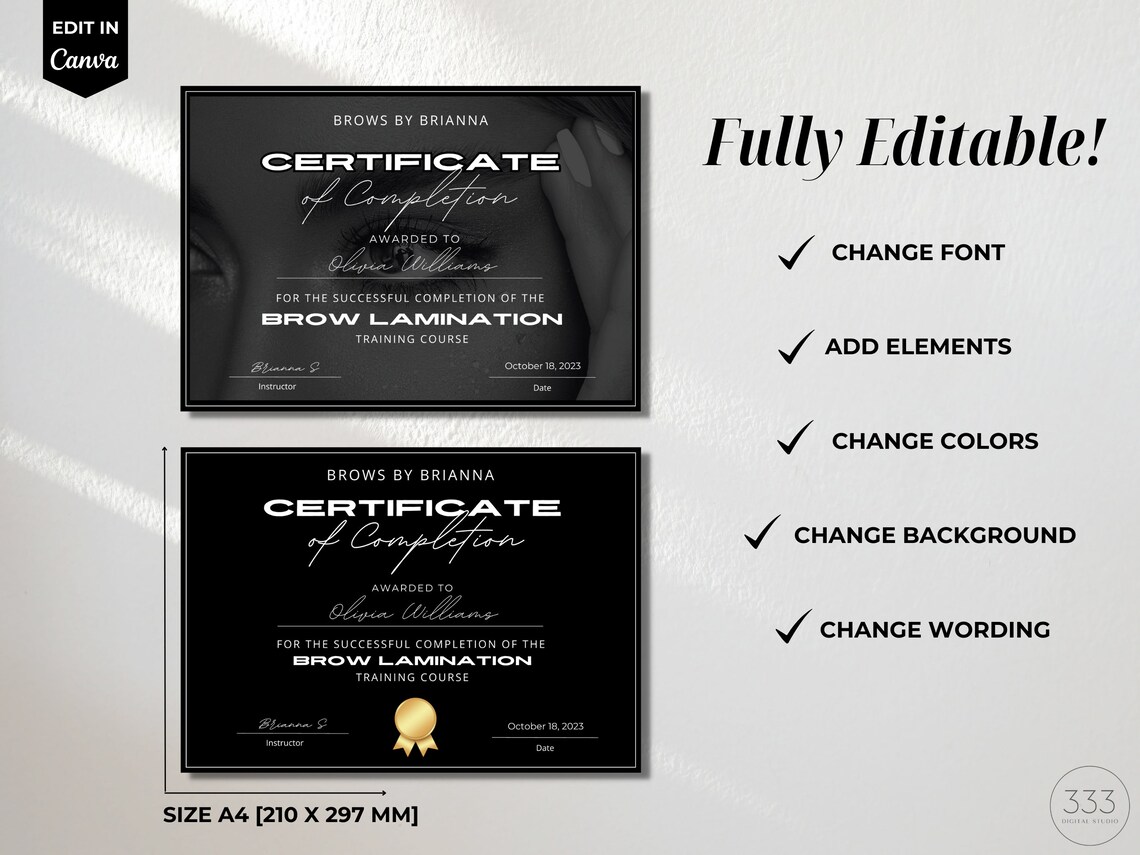 Editable Certificate of Completion Template, Brow Lamination Course ...