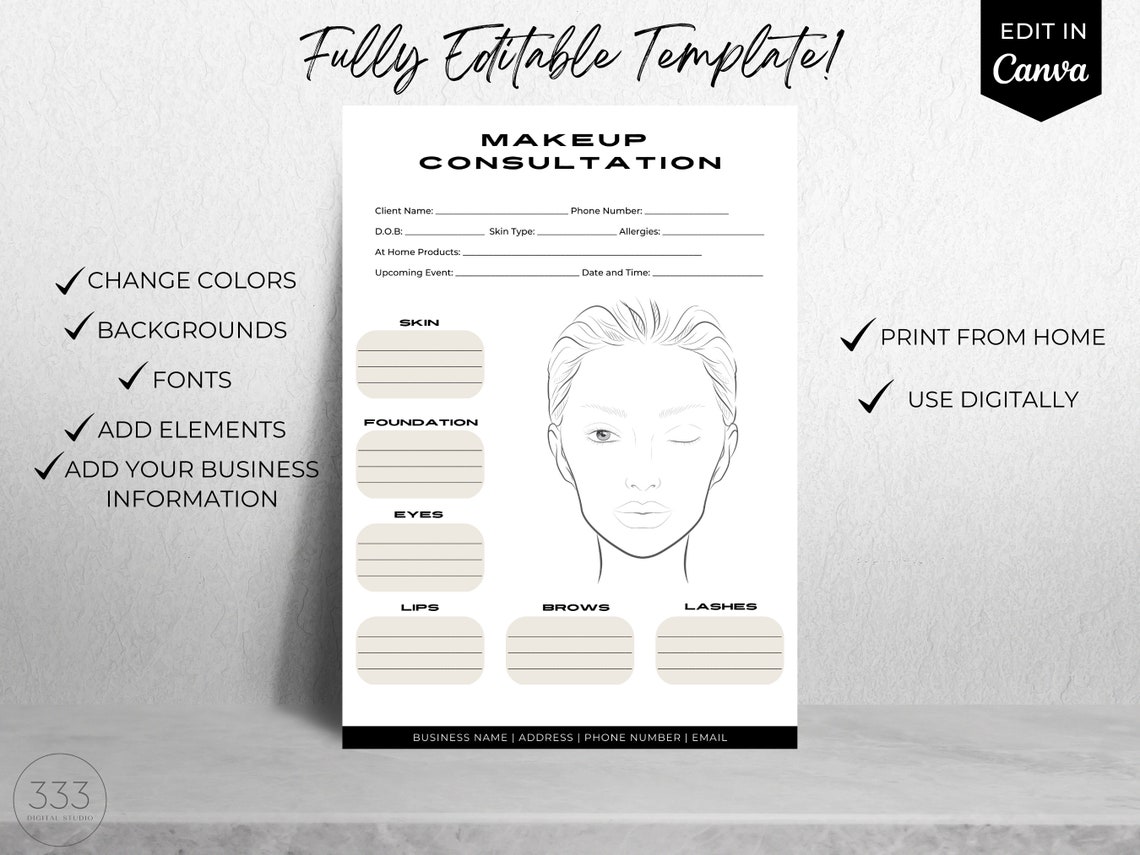 Editable Makeup Face Chart Beauty Template Salon Forms - Etsy